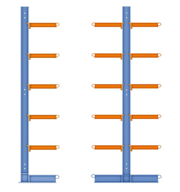 Vertical double side cantilever racking system for long tubes and pipes ...